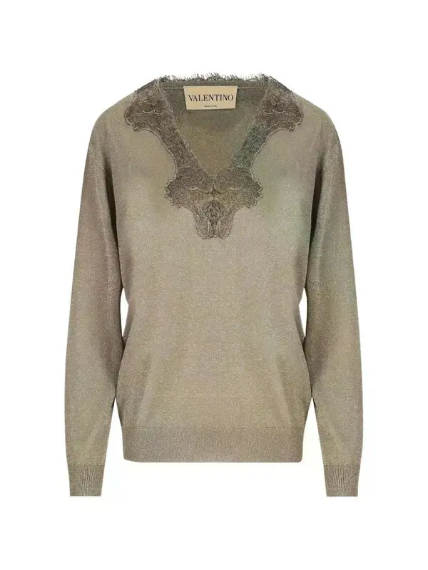 Valentino Garavani Lace-trim Metallic Sweater - Neutrals