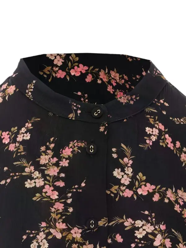 TWINSET Floral Print Band Collar Long Puff Sleeve Shirt