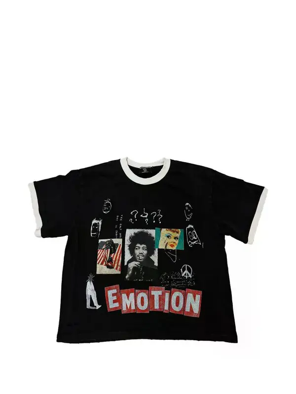 Mixed Emotion Static Graphic-print Ringer T-shirt - Black