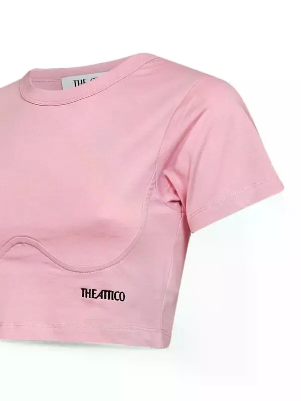 Attico Logo Embroidered Cropped T-shirt - Pink