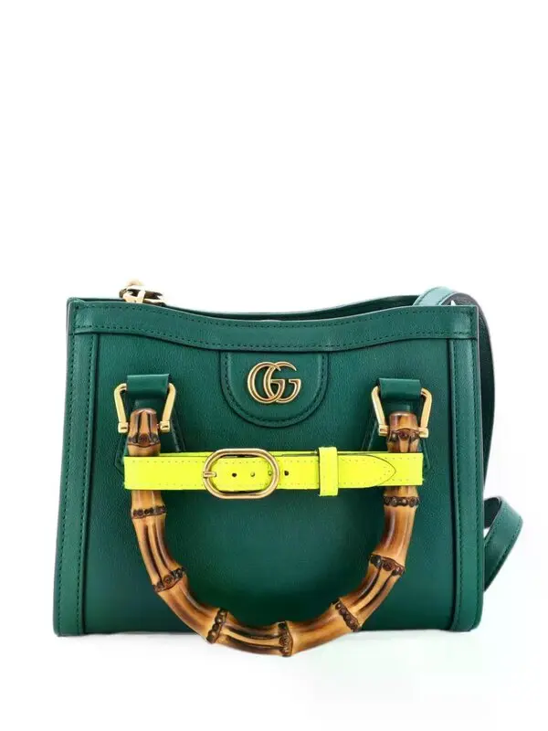 Gucci Diana Nm Bamboo Handle Tote Leather Mini Crossbody Bag - Green