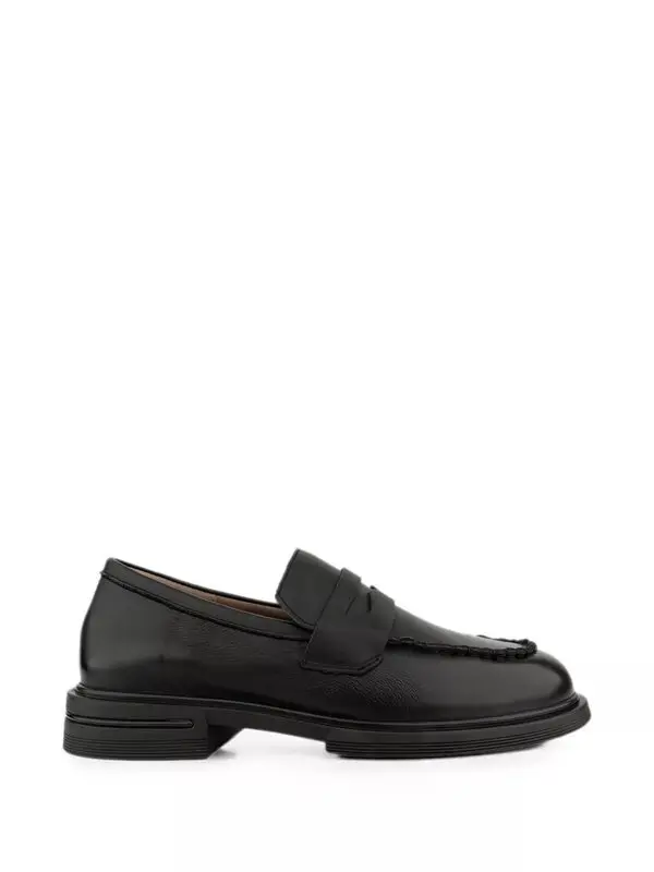 LINDA BAUMANN Penny-slot Leather Loafers - Black