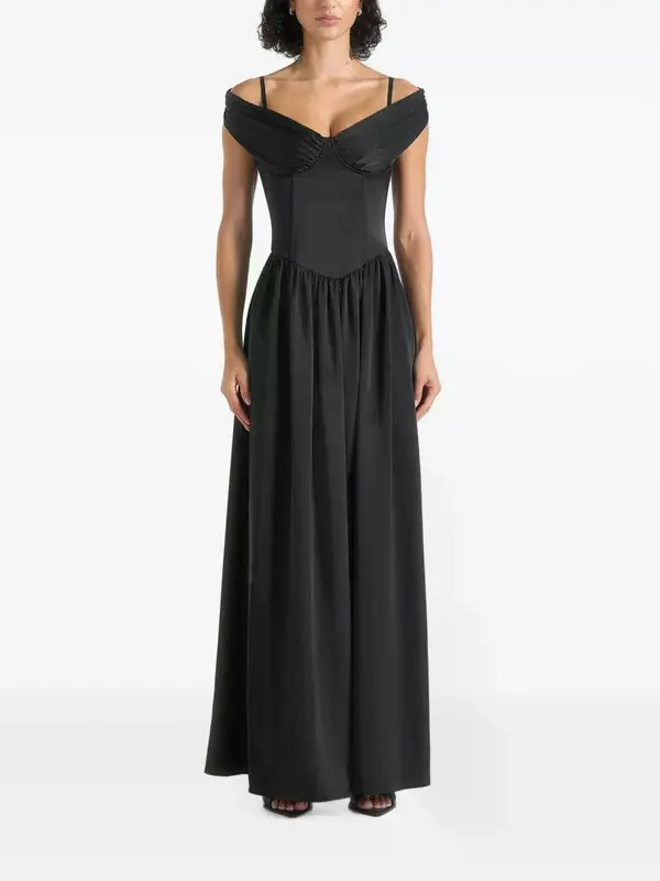 Manière De Voir Sia In Off-shoulder Satin Corset Maxi Dress - Black