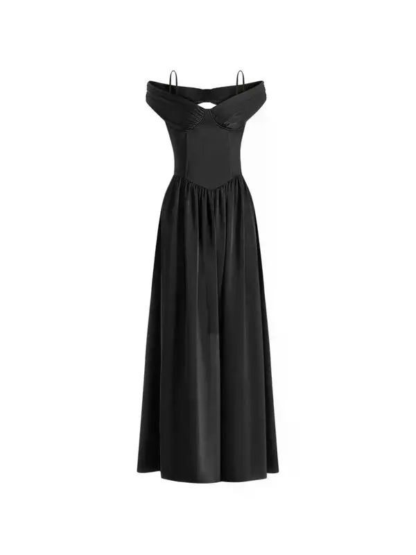 Manière De Voir Maniere De Voir Off-shoulder Satin Corset Maxi Dress - Black