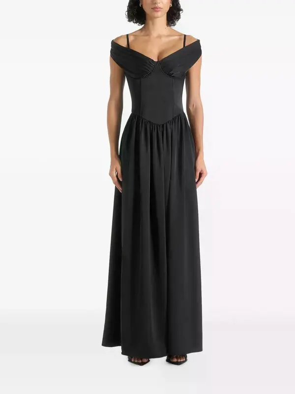 Manière De Voir Maniere De Voir Off-shoulder Satin Corset Maxi Dress - Black