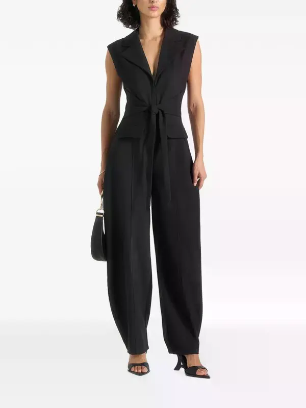 Manière De Voir Kira In Tie-waist Barrel-leg Tailored Jumpsuit - Black