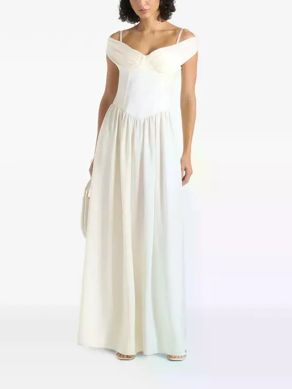 Manière De Voir Maniere De Voir Ivory Off-shoulder Corset Maxi Dress - White