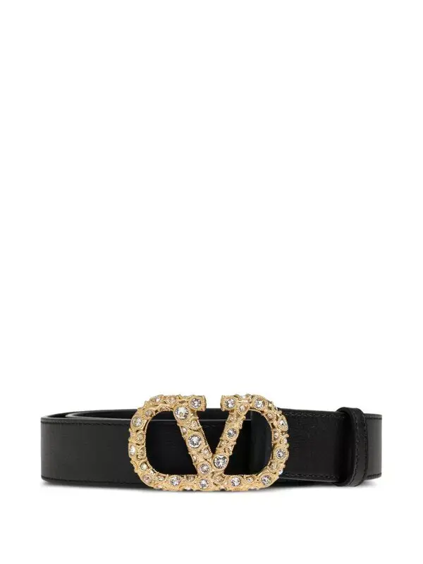 Valentino Garavani Vlogo Crystal-embellished Leather Belt - Black