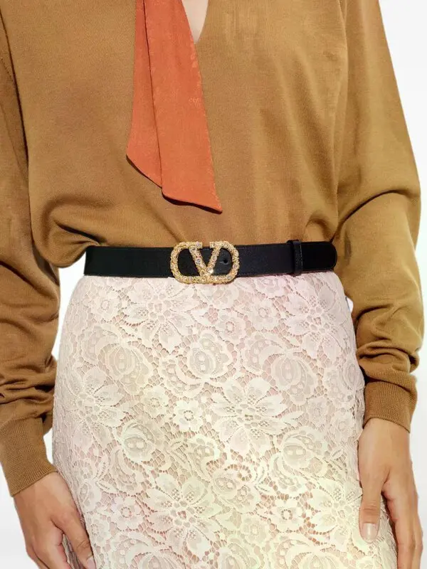 Valentino Garavani Vlogo Crystal-embellished Leather Belt