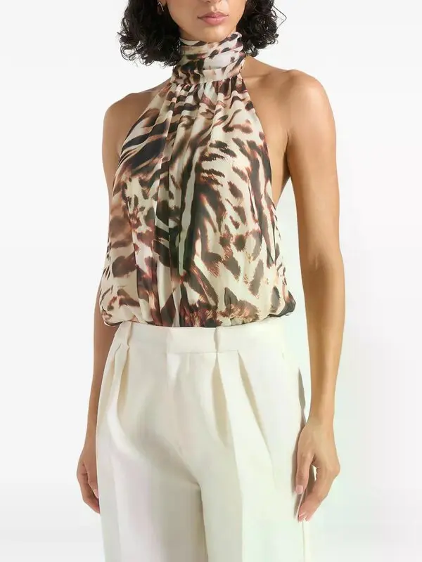Manière De Voir Phoebe Animal Blouson Tie-neck Open Back Top Multi - Neutrals