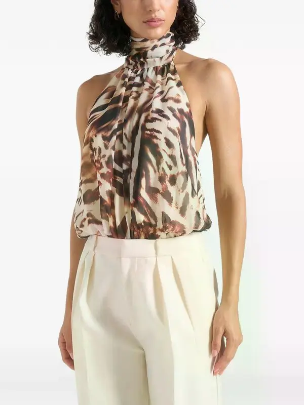 Manière De Voir Phoebe Animal Print Tie-neck Halter Top - Neutrals