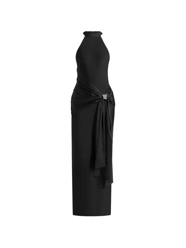 Manière De Voir Willow Halter-neck Satin Sash Maxi Dress - Black