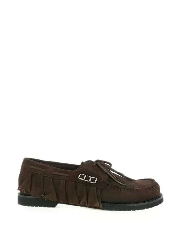 JW Anderson Ruffle-trimmed Suede Boat Shoes - Brown