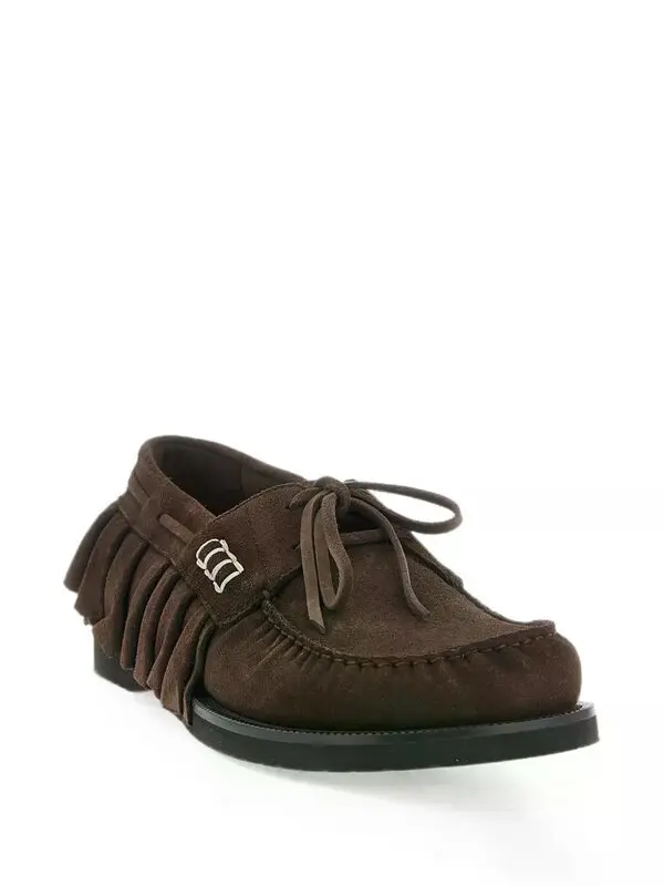 JW Anderson Ruffle-trimmed Suede Boat Shoes - Brown