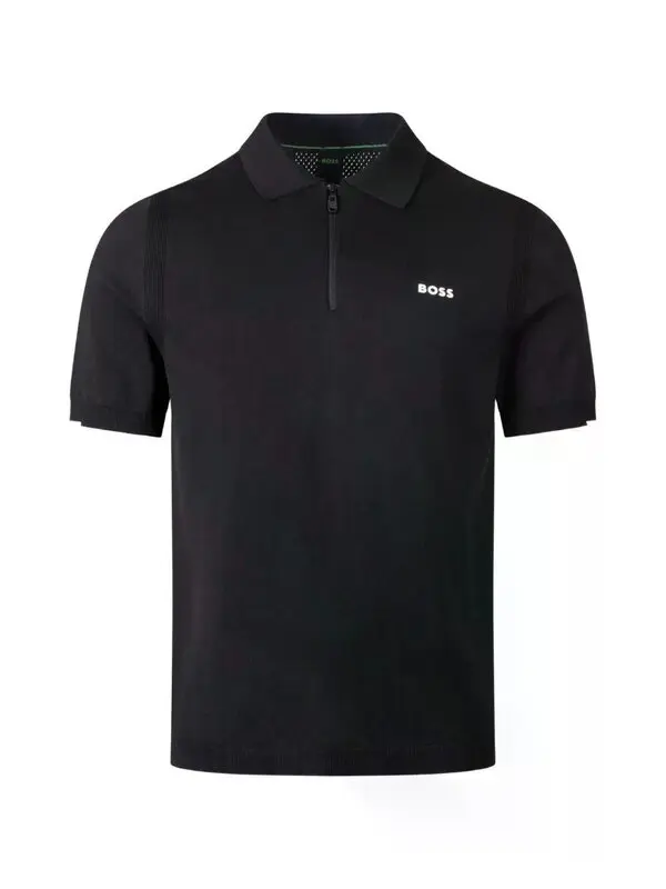 BOSS Logo-print Quarter-zip T-shirt - Black