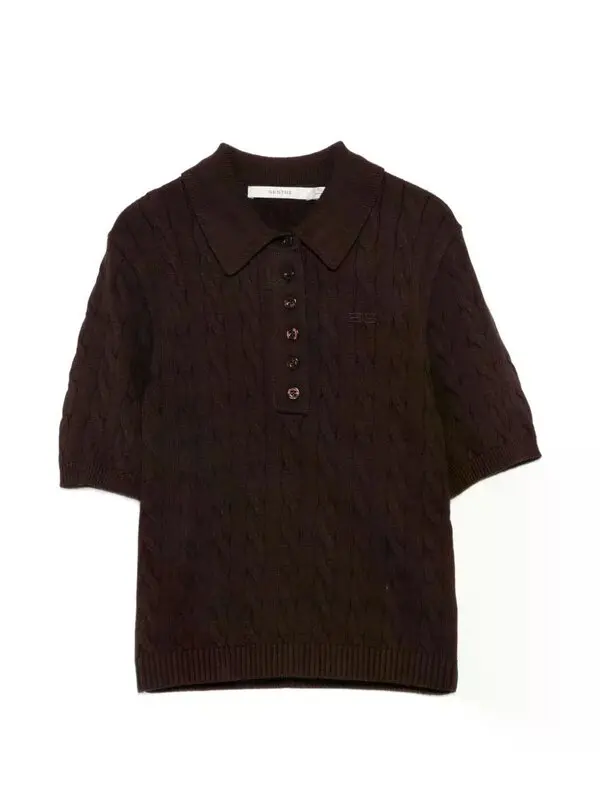 GESTUZ Dark Cable-knit Polo Top - Brown