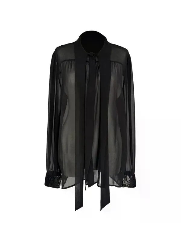 Michael Kors Tie-neck Sheer Blouse - Black