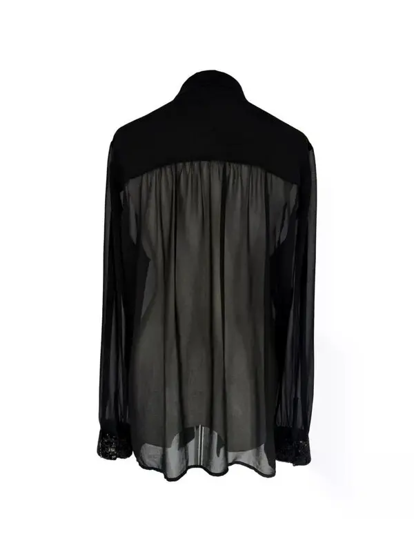 Michael Kors Sheer Tie-neck Blouse With Sequined Cuffs