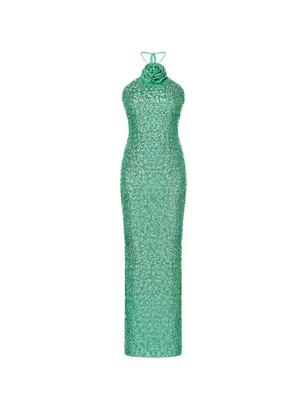 ROSERRY Sequin-embellished Floral-appliqué Dress - Green