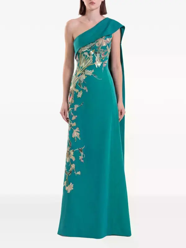 SAIID KOBEISY One-shoulder Embroidered Evening Dress - Blue