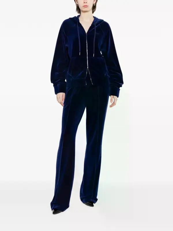 TOM FORD Velour Tonal Tf Embroidered Zip Hoodie - Blue