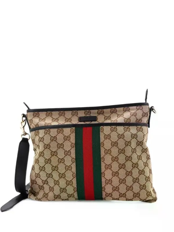 Gucci Web Messenger Bag Gg Canvas Medium Crossbody Bag - Black