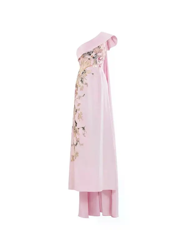 SAIID KOBEISY One-shoulder Embroidered Evening Dress - Pink