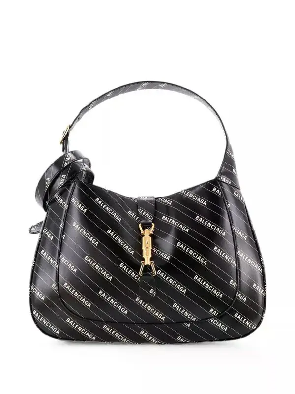 Gucci X Balenciaga The Hacker Project Jackie 1961 Printed Leather Medium Hobo Bag - Black