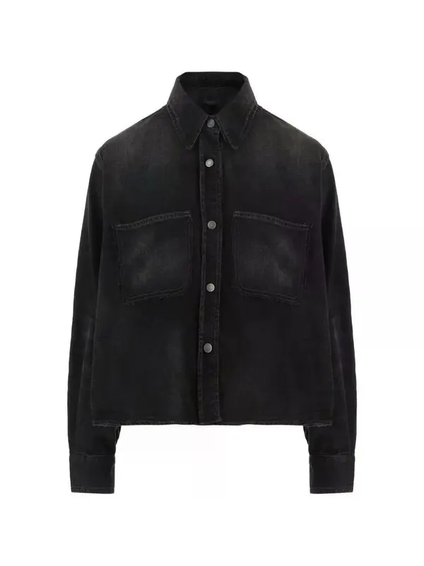 HAIKURE Faded Effect Raw Edge Denim Shirt - Black