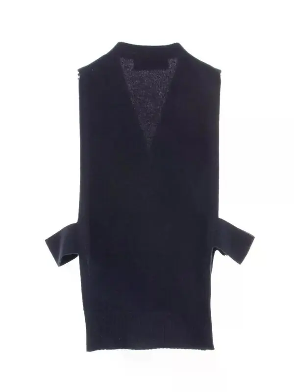 Miu Miu Navy Cashmere Embroidered Logo V-neck Waistcoat
