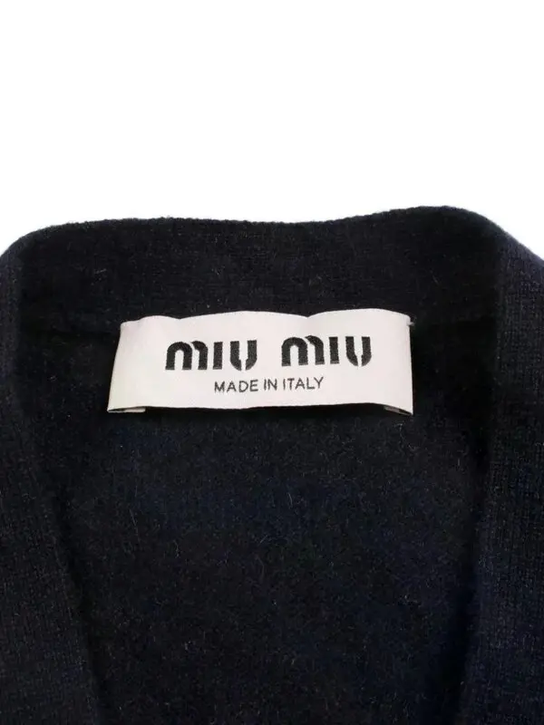 Miu Miu Navy Cashmere Embroidered Logo V-neck Waistcoat