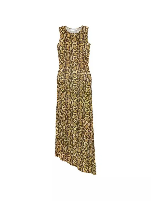 MARINE SERRE Snake Print Asymmetric Maxi Dress - Brown