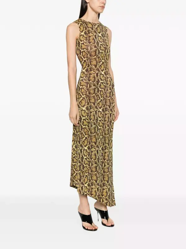 MARINE SERRE Snake Print Asymmetric Maxi Dress - Brown