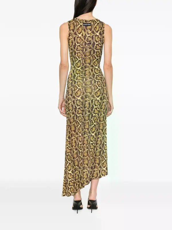 MARINE SERRE Snake Print Asymmetric Maxi Dress - Brown