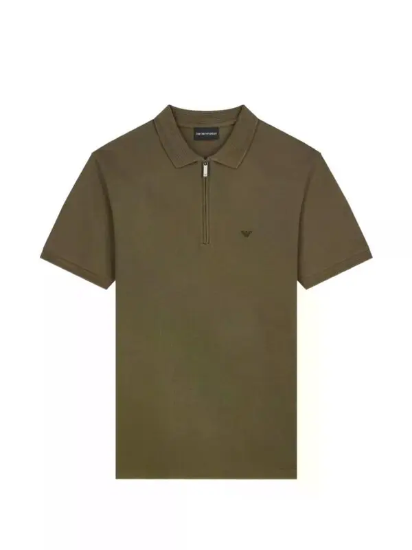 Emporio Armani Polo Shirt In Piqué With Partial Zip - Green