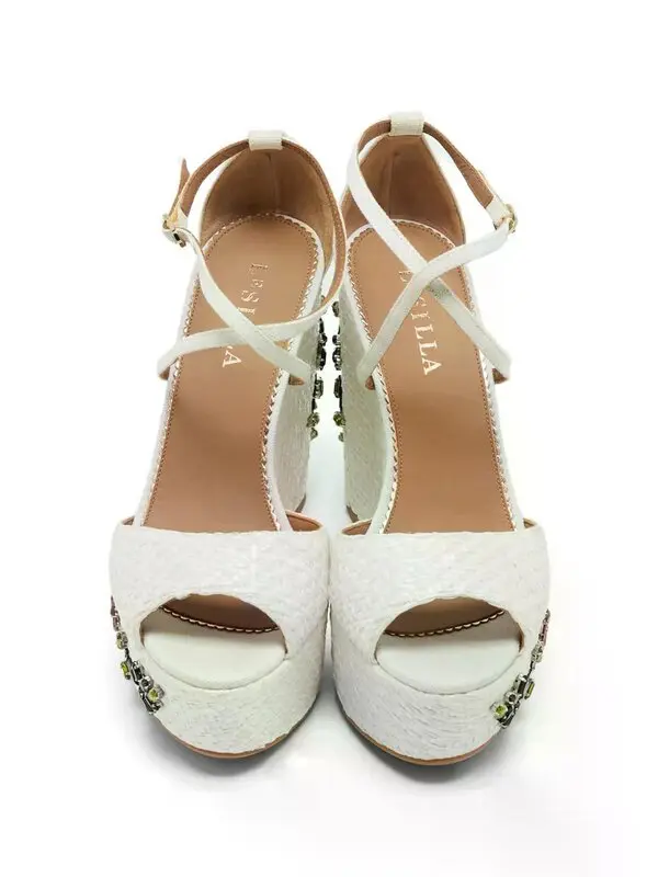 LE SILLA Crystal Embellished Raffia Wedge Sandals
