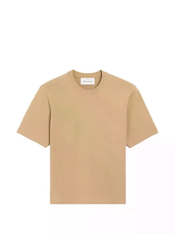 AMI Paris Cotton T-shirt With Embossed De Coeur - Neutrals