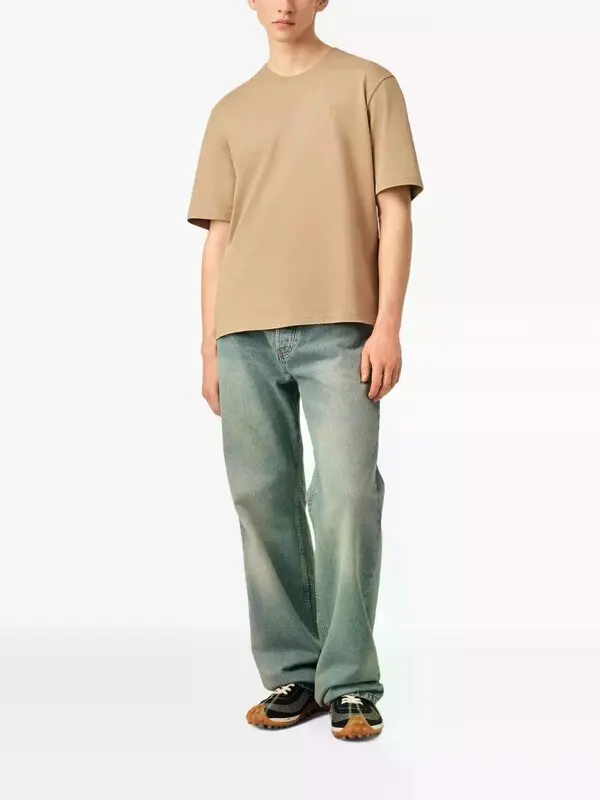 AMI Paris Cotton T-shirt With Embossed De Coeur Motif - Neutrals