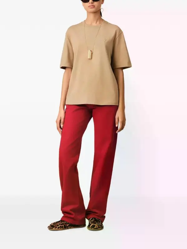AMI Paris Cotton T-shirt With Embossed De Coeur Motif - Neutrals