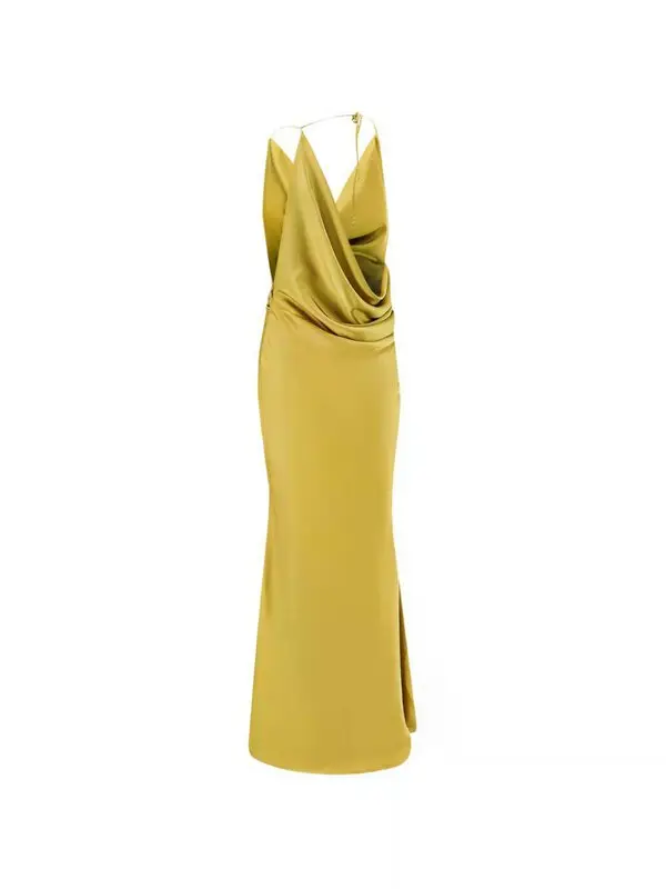ACTUALEE Draped-neck Satin Maxi Dress
