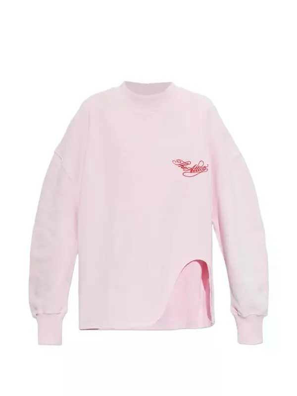 Attico Slit-detail Logo-embroidered T-shirt - Pink
