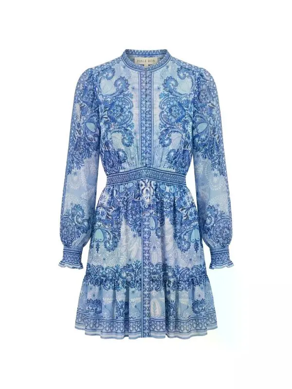 Hale Bob Eleanora Paisley-print Smocked Mini Dress - Blue
