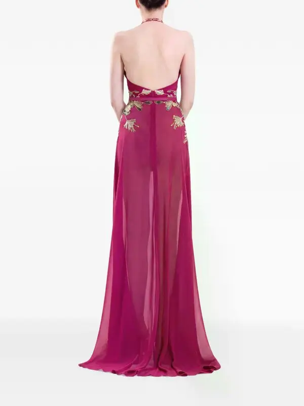 SAIID KOBEISY Embroidered Halterneck Maxi Dress - Pink