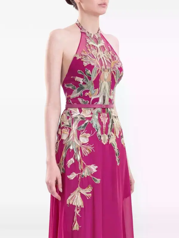 SAIID KOBEISY Embroidered Halterneck Maxi Dress - Pink