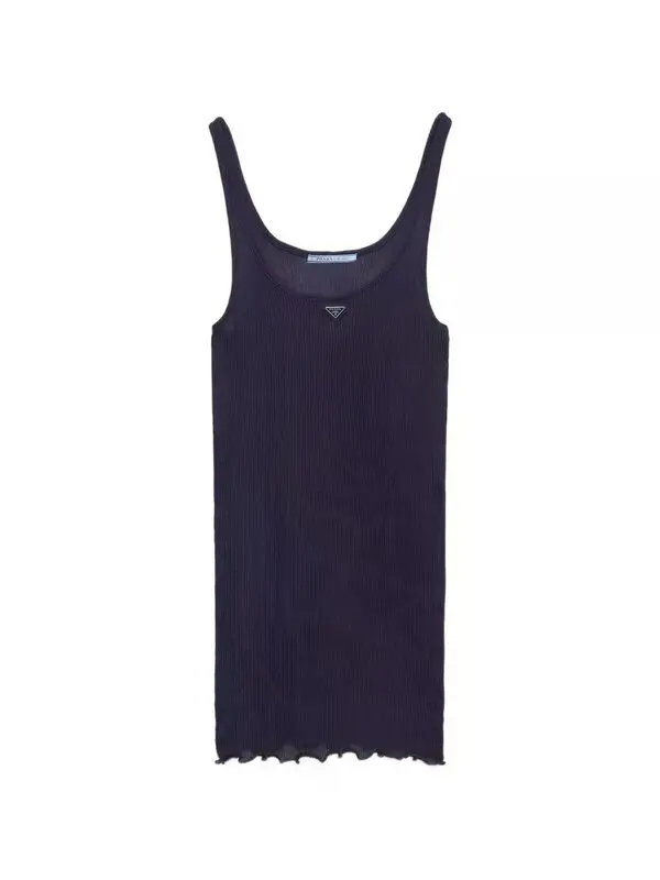 Prada Ribbed Knit Silk Tank Top - Blue