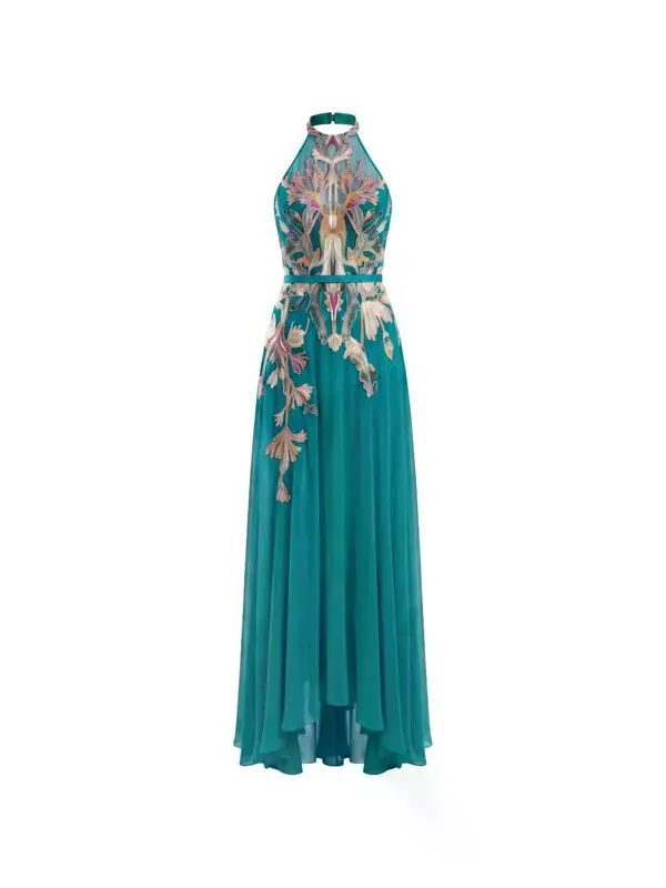 SAIID KOBEISY Embroidered Halterneck Maxi Dress - Green