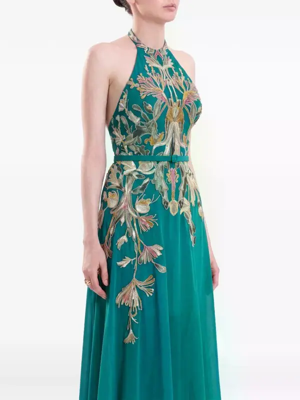 SAIID KOBEISY Embroidered Halterneck Maxi Dress - Green