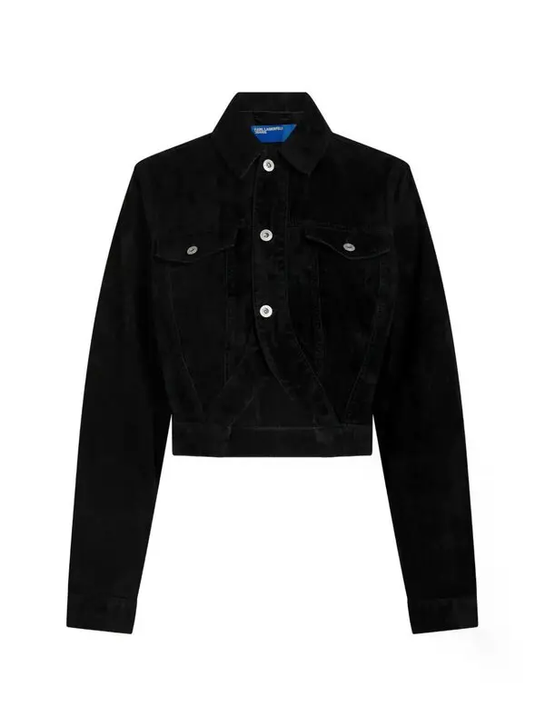 Karl Lagerfeld Cropped Velvet Finish Denim Jacket
