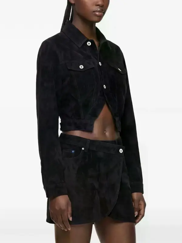 Karl Lagerfeld Cropped Velvet Finish Denim Jacket