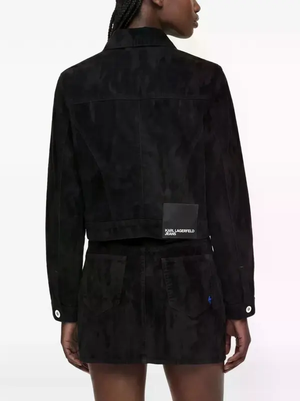 Karl Lagerfeld Cropped Velvet Finish Denim Jacket